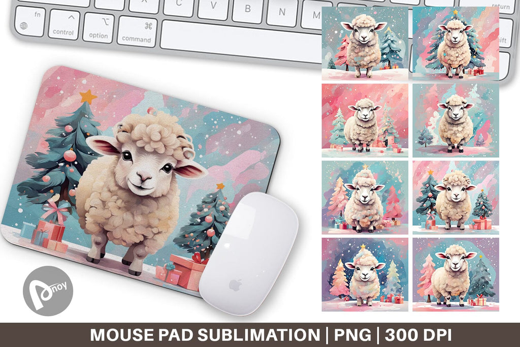 Mouse Pad Lamb Christmas Painting - So Fontsy