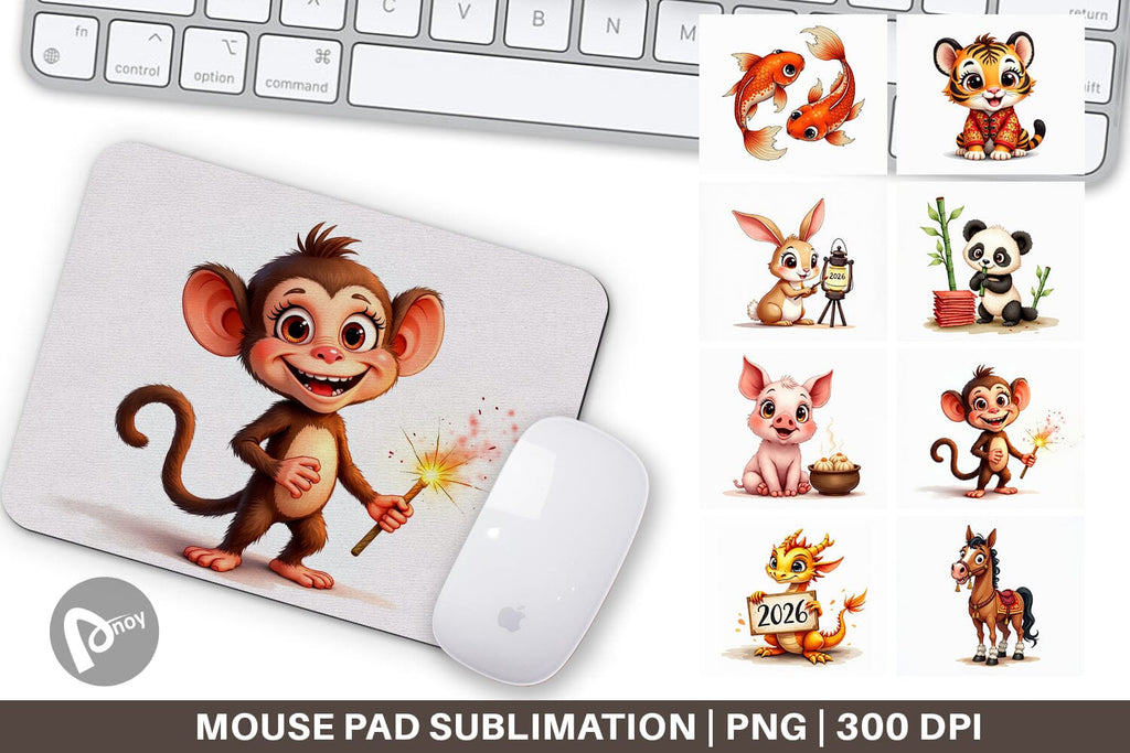 Mouse Pad Lunar New Year Cuties 2026 Watercolor - So Fontsy