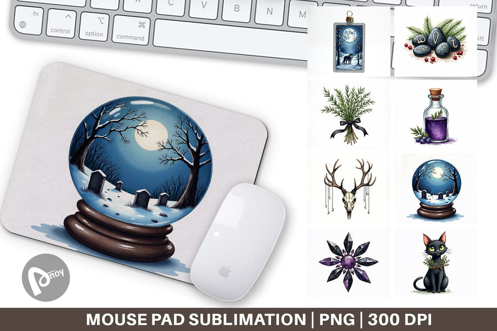 Mouse Pad Mystical Macabre Yule Watercolor - So Fontsy