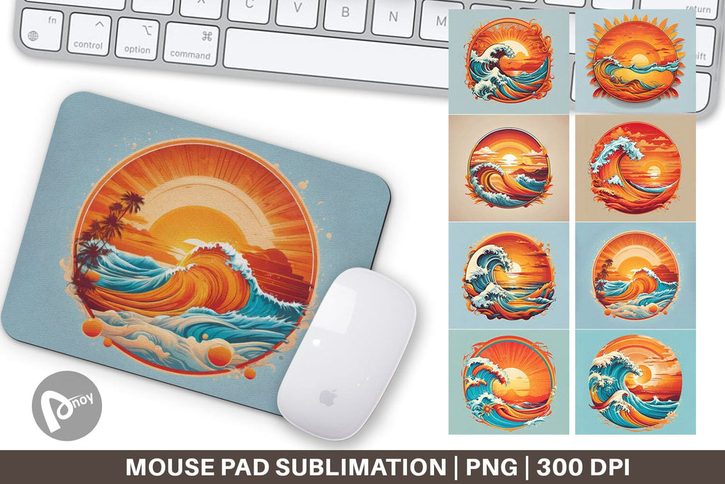Mouse Pad Sunset Waves Beach - So Fontsy