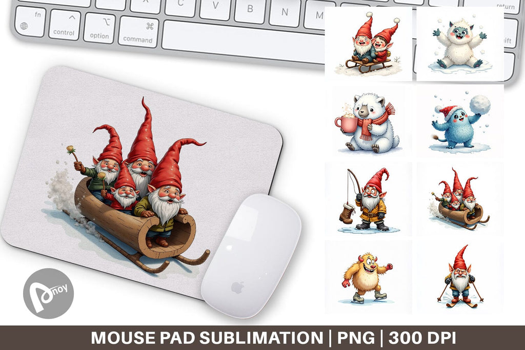 Mouse Pad UglyCute Yeti & Gnome Winter Games - So Fontsy