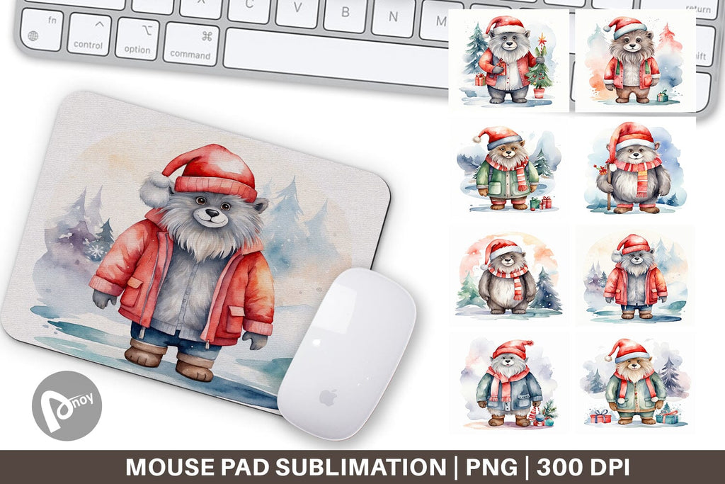 Mouse Pad Watercolor Christmas Yeti - So Fontsy