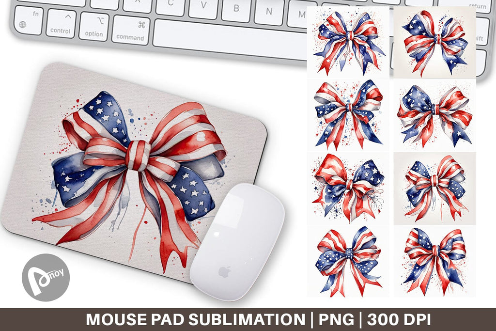 Mouse Pad Watercolor Patriotic Bow - So Fontsy