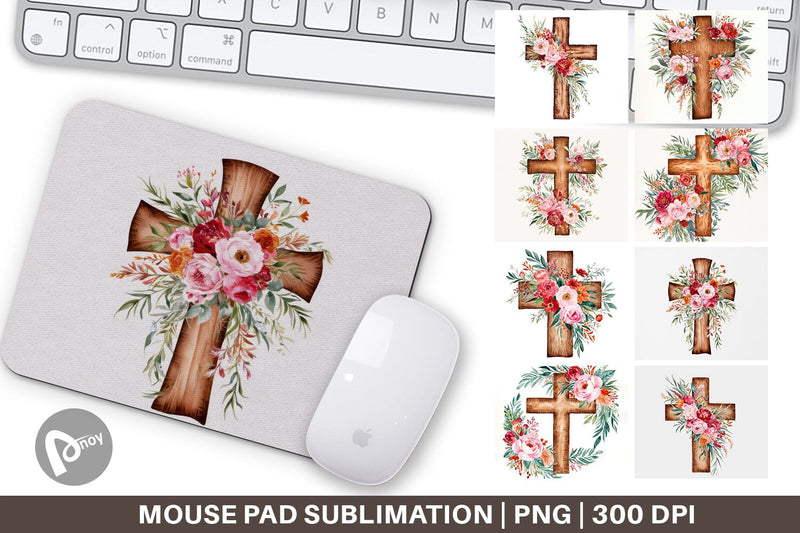 Mouse Pad Watercolor Wooden Cross - So Fontsy