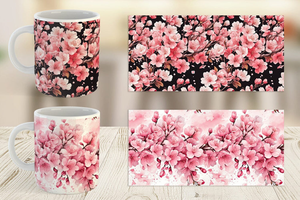 Mug Wrap Cherry Blossom Pattern - So Fontsy