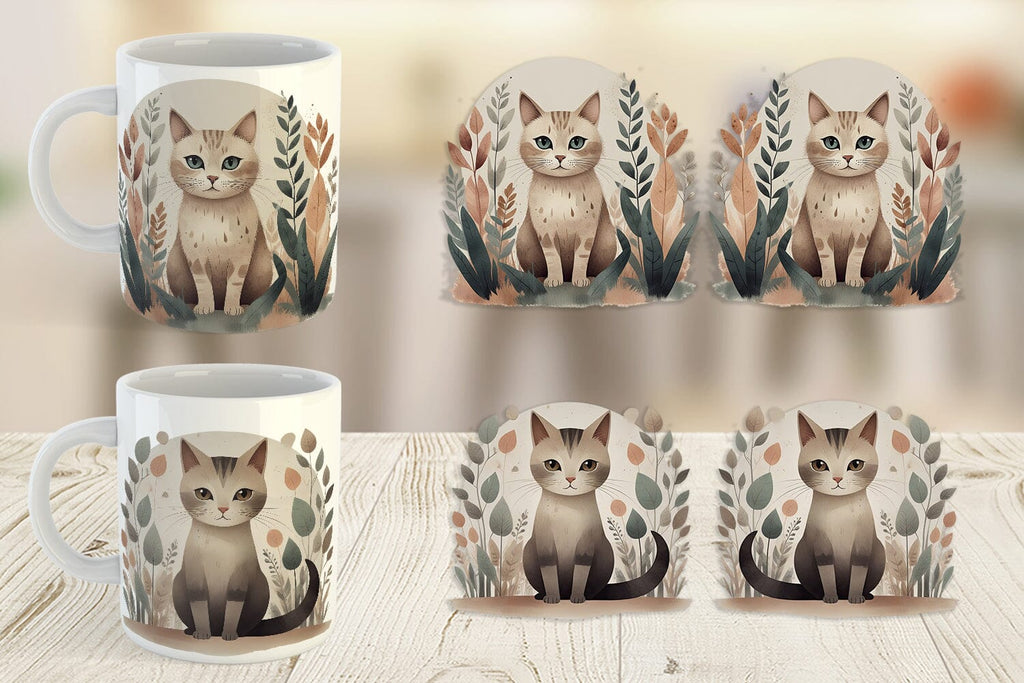 Mug Wrap Cute Cat and Organic Forms - So Fontsy