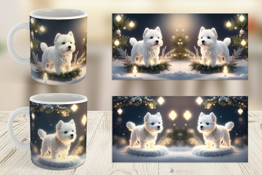 Mug Wrap White Dog Scene Christmas - So Fontsy