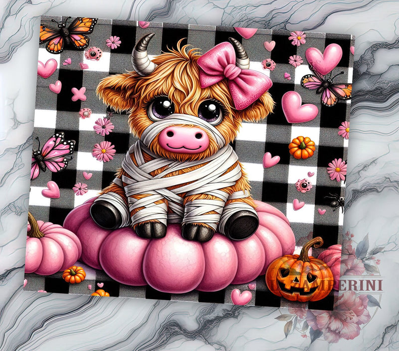 Mummy Cow, Pink Highland Cow, Halloween Decor, Tumbler Wrap, Digital ...