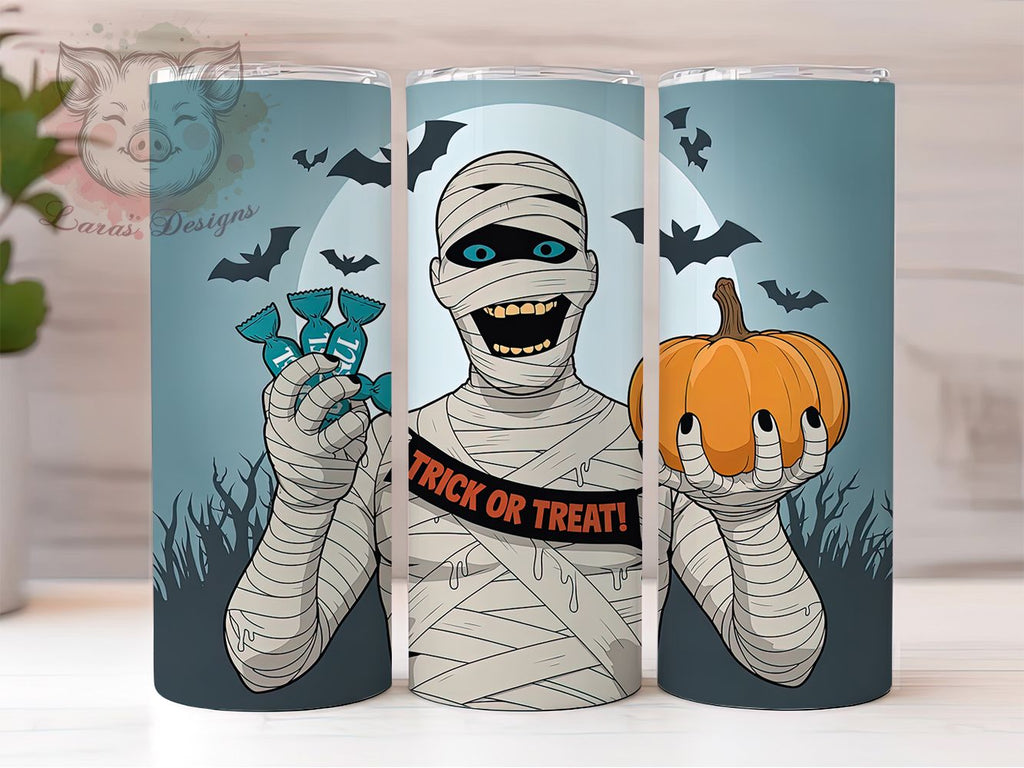 Mummy Trick or Treat Halloween Tumbler, Trick or Treat Wrap, Spooky ...