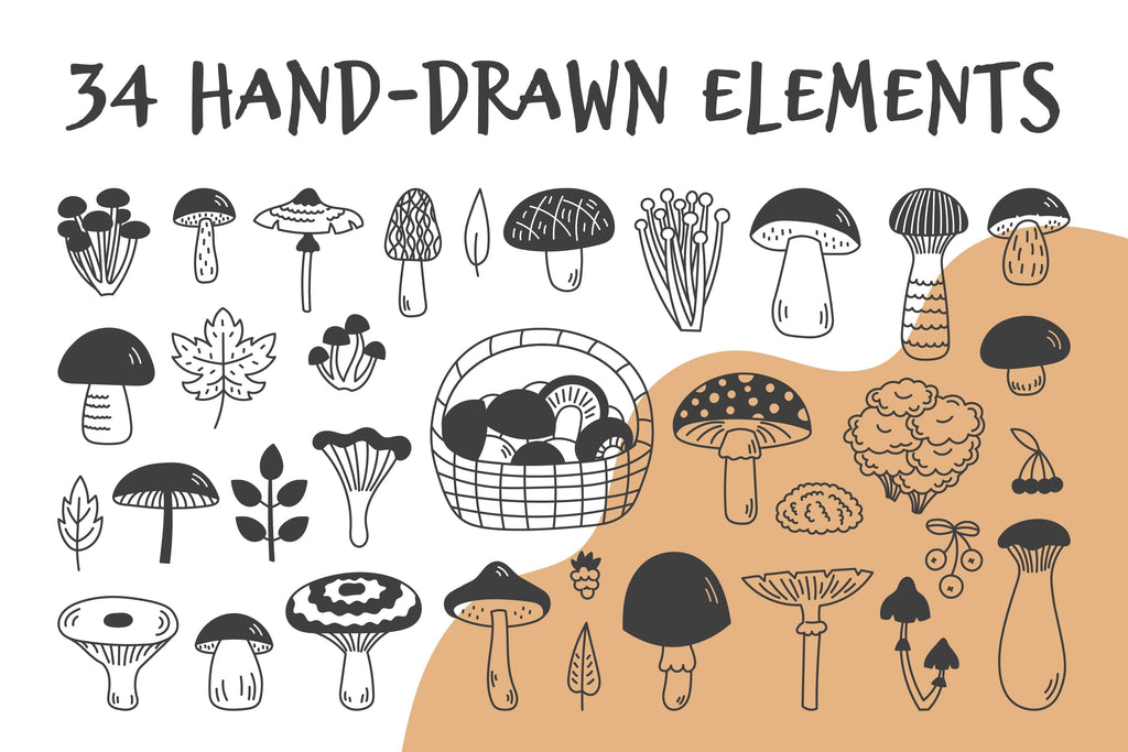 Mushroom Doodles PNG Clipart - So Fontsy