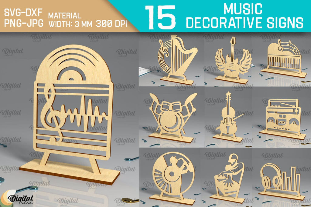 Music Decorative Signs Laser Cut Bundle. Music Signs SVG Design - So Fontsy