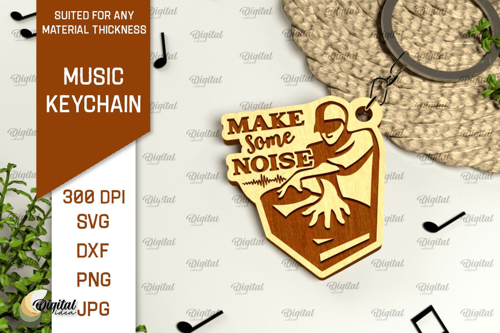 Music Keychain Laser Cut. Wooden Music Key Ring SVG - So Fontsy