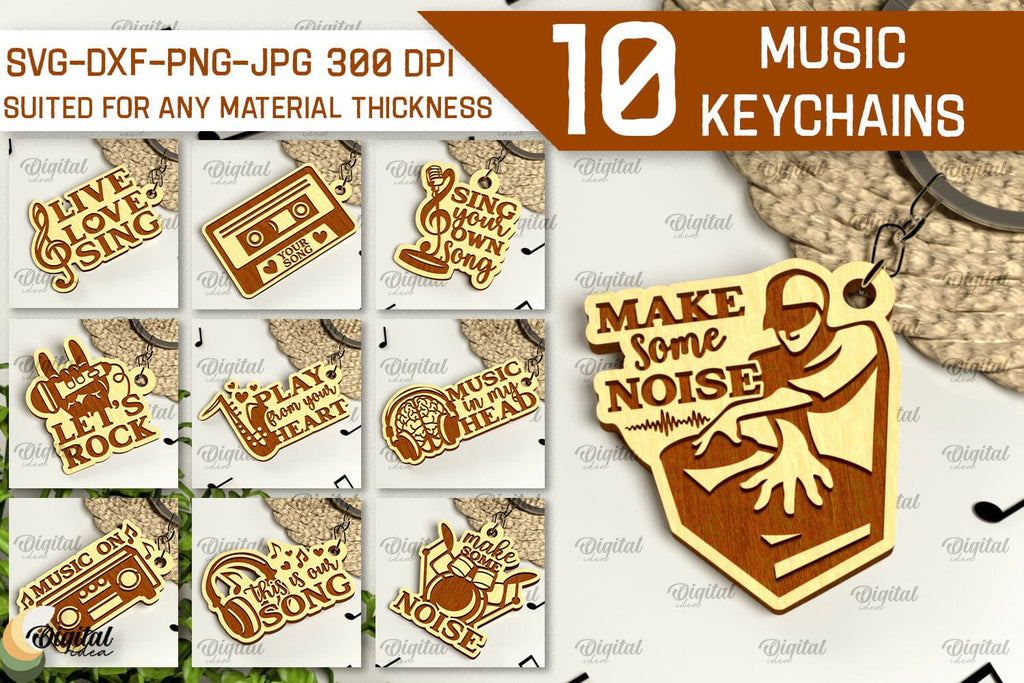 Music Keychains Laser Cut Bundle. Wooden Music Key Rings SVG - So Fontsy