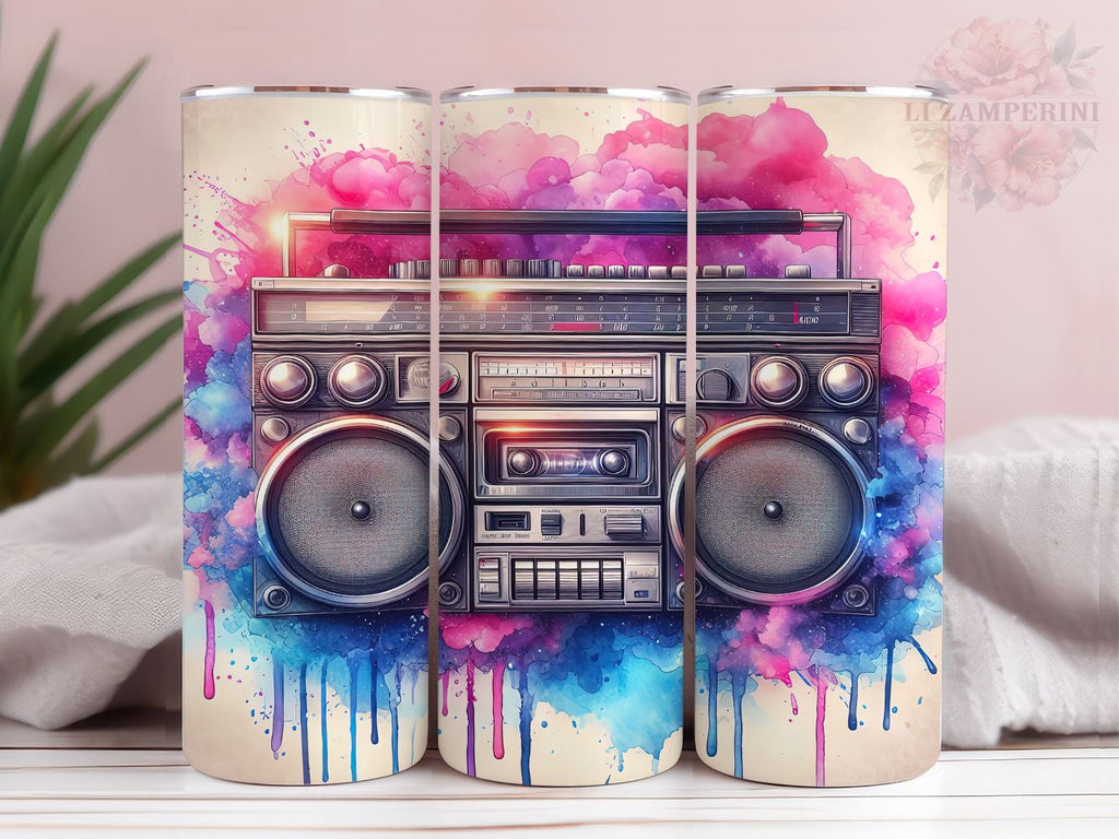 Music Radio 20oz Tumbler Wrap PNG, Retro Boombox Tumbler Png, Straight ...