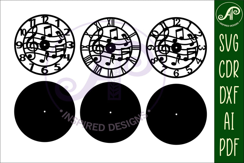 Music wall clock laser cut files, SVG file. vector - So Fontsy
