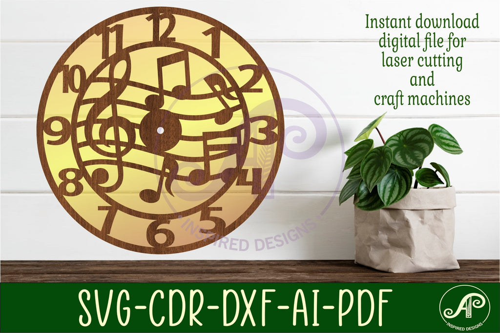 Music wall clock laser cut files, SVG file. vector - So Fontsy