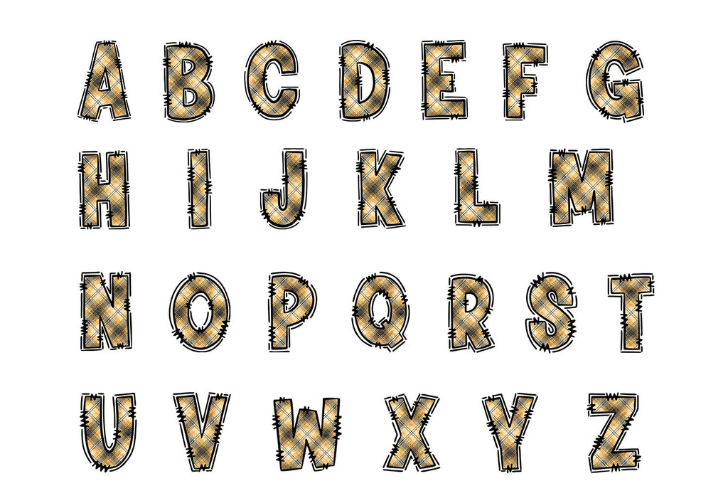 Mustard Yellow Plaid Alphabet PNG Letters - So Fontsy