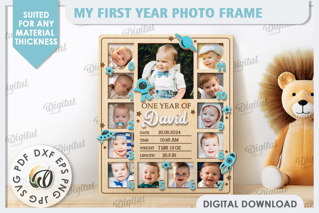 My First Year Photo Frame Laser Cut. Baby Photo Frame SVG - So Fontsy