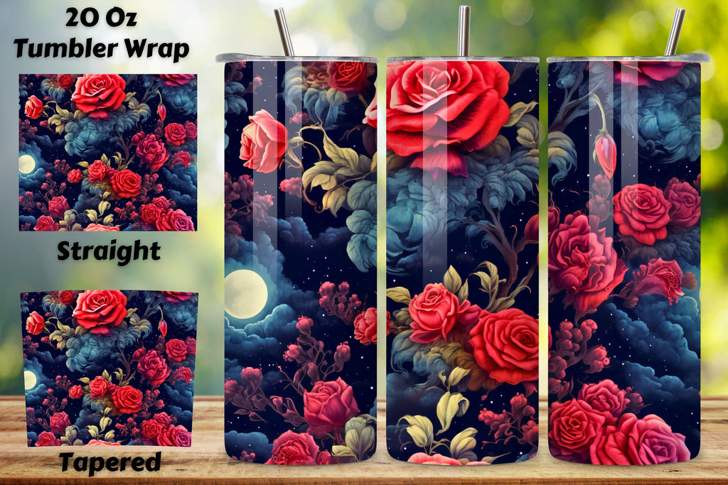 Mystic Moonlight Rose Tumbler Wrap, 3D Seamless Wrap PNG - So Fontsy