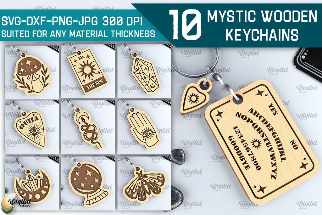 Mystic Wooden Keychains SVG Bundle. Magic Keychains Laser Cut - So Fontsy