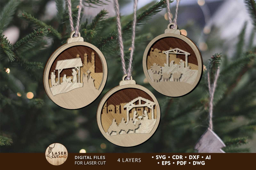 NATIVITY SCENE Christmas Decorative Ornament, Wood Cut and Paper Cut ...