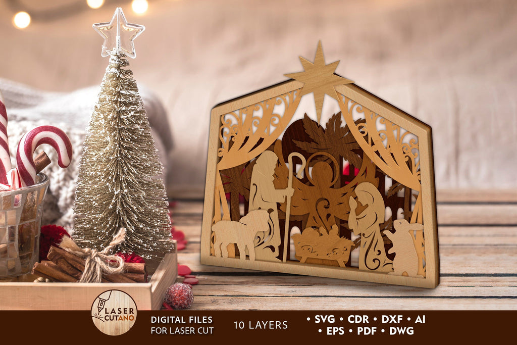 Nativity Scene, Christmas Ornament, Multilayer Template, Laser Cut ...