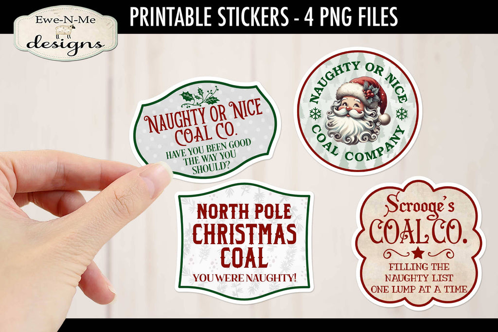 Naughty Nice Coal Printable Stickers | Christmas Stickers - So Fontsy
