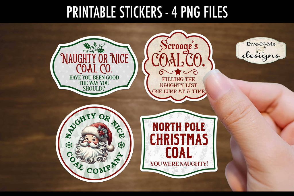 Naughty Nice Coal Printable Stickers | Christmas Stickers - So Fontsy