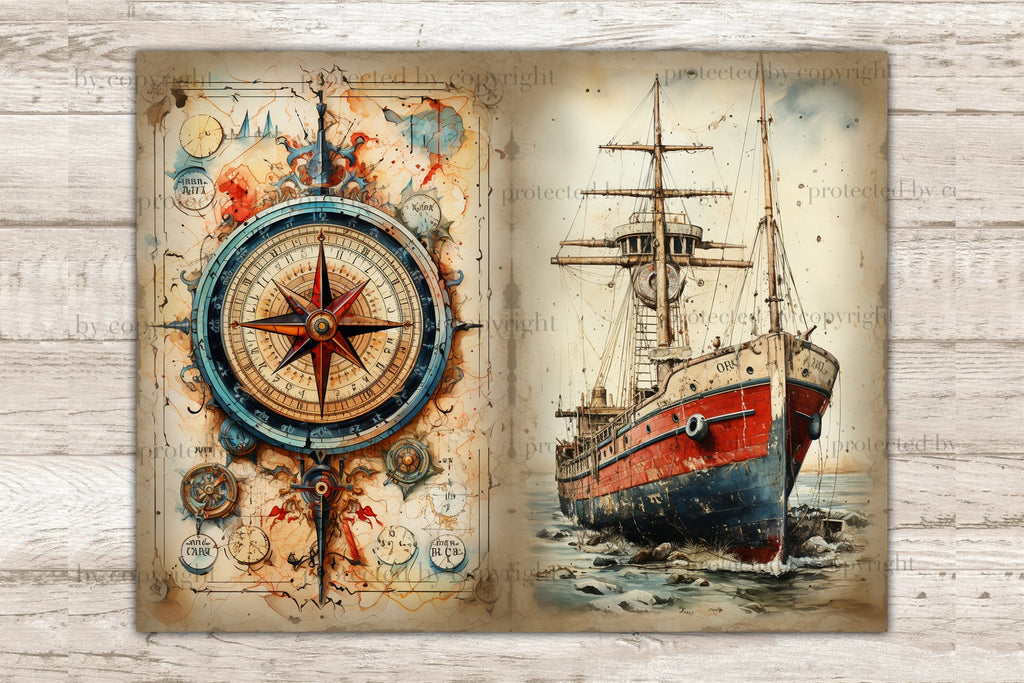 Nautical Junk Journal Pages | Vintage Picture Collage - So Fontsy
