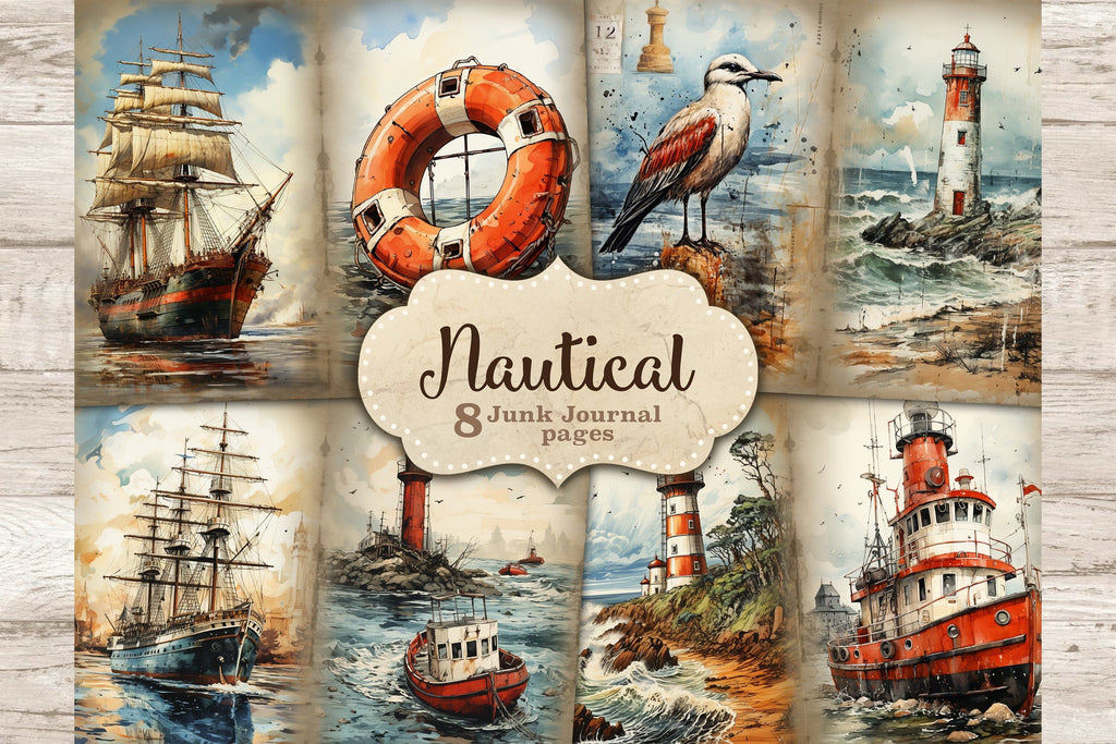 Nautical Junk Journal Pages | Vintage Picture Collage - So Fontsy