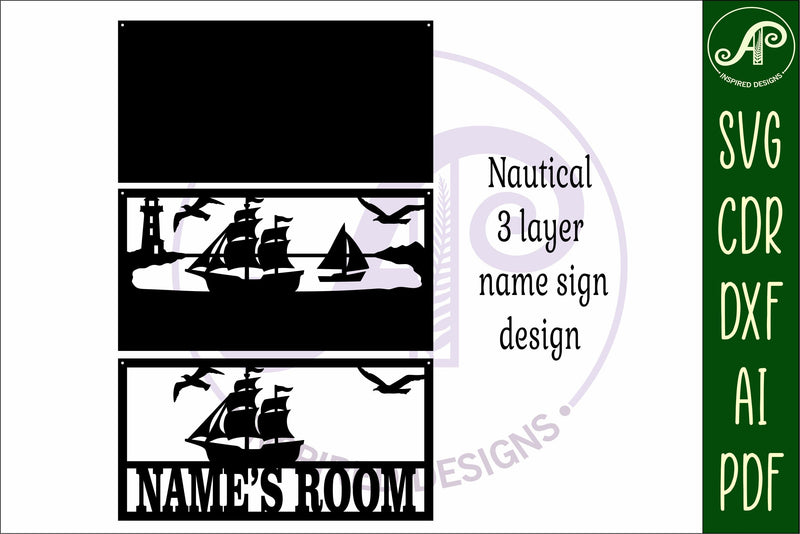 Nautical scene name sign SVG 3 layer laser cut - So Fontsy