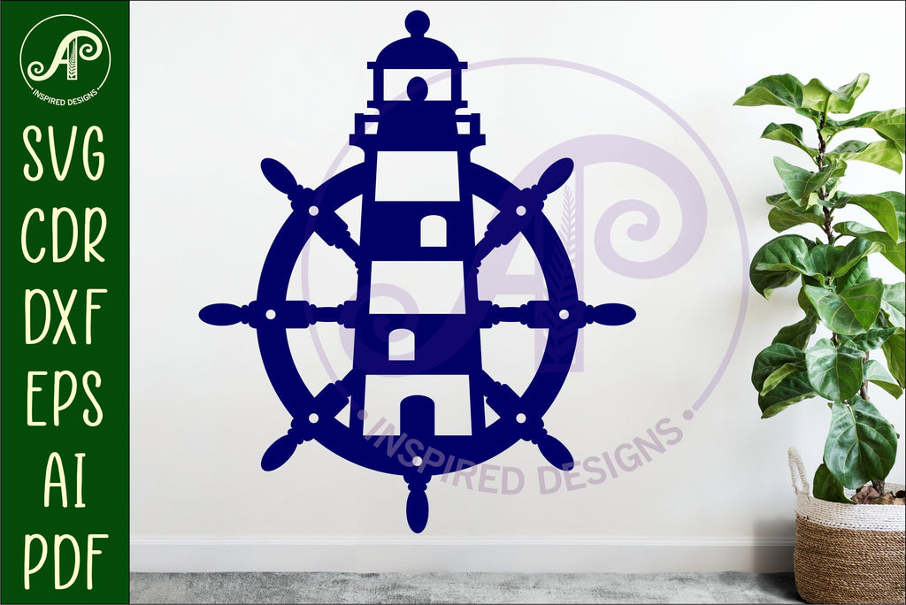 Nautical ships wheel lighthouse wall sign, SVG file. vector - So Fontsy