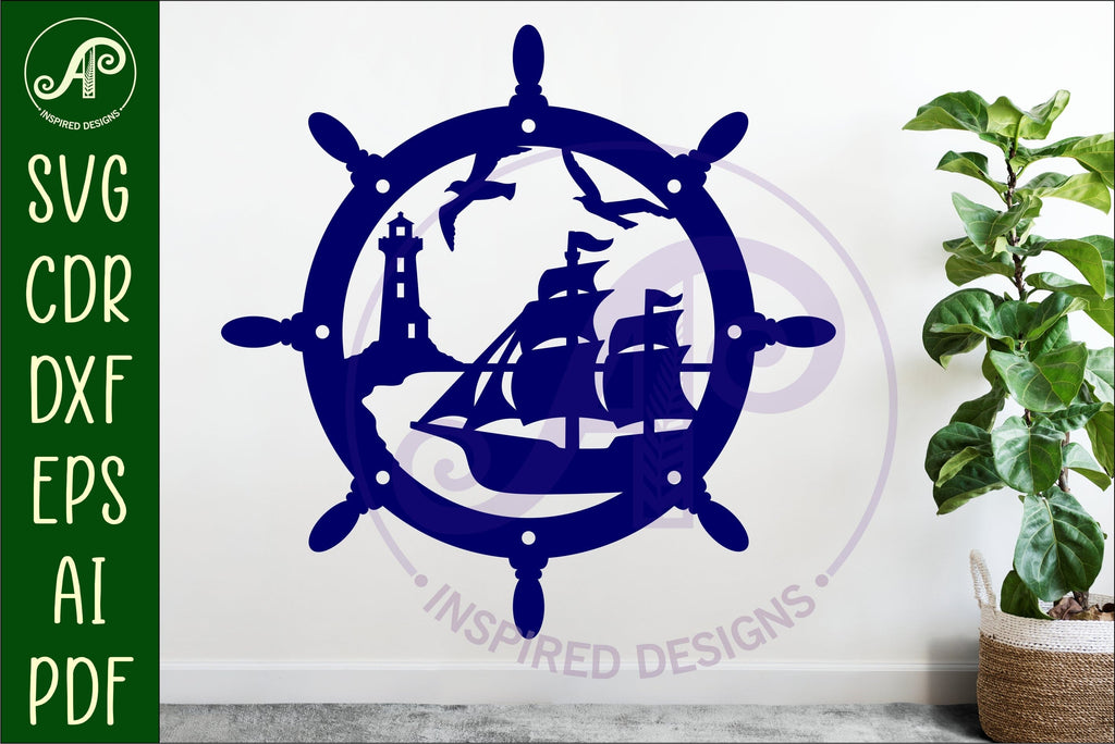 Nautical ships wheel scene wall sign, SVG file. vector sign - So Fontsy