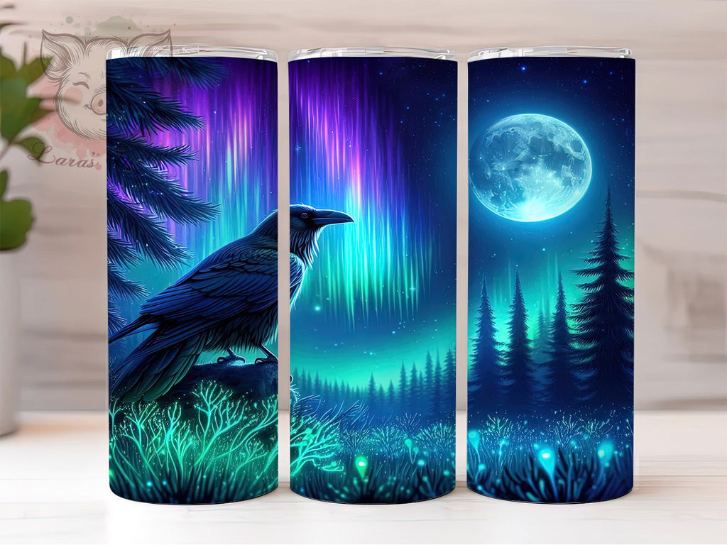 Neon Aurora Raven Tumbler, Aurora Raven Pattern, Northern Lights Bird ...