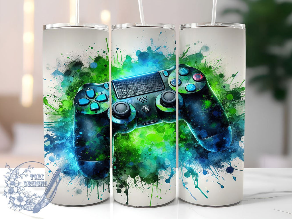 Neon Gamer 20oz Skinny Tumbler PNG, Gaming Tumbler Sublimation Wrap ...