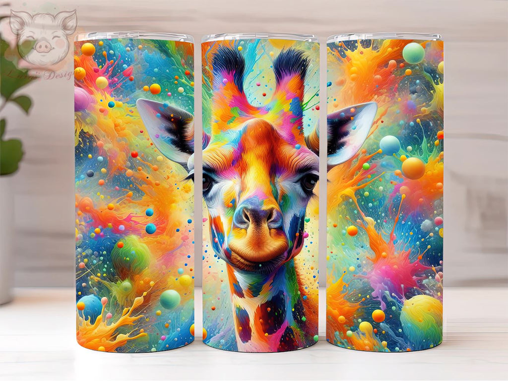 Neon Giraffe 20oz Tumbler Png, Straight & Tapered Tumbler Png, Rainbow ...