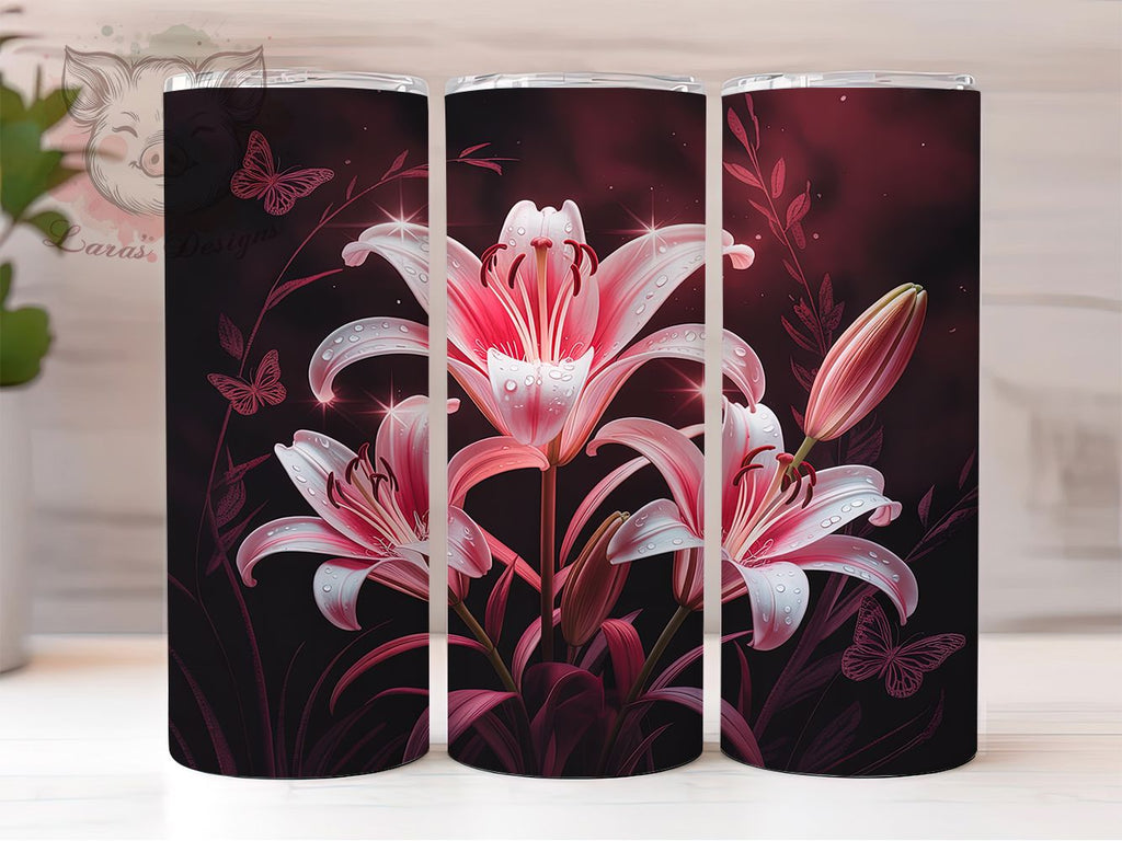 Neon Glowing Lily Floral Tumbler, Glowing Floral Wrap, 20Oz Skinny ...