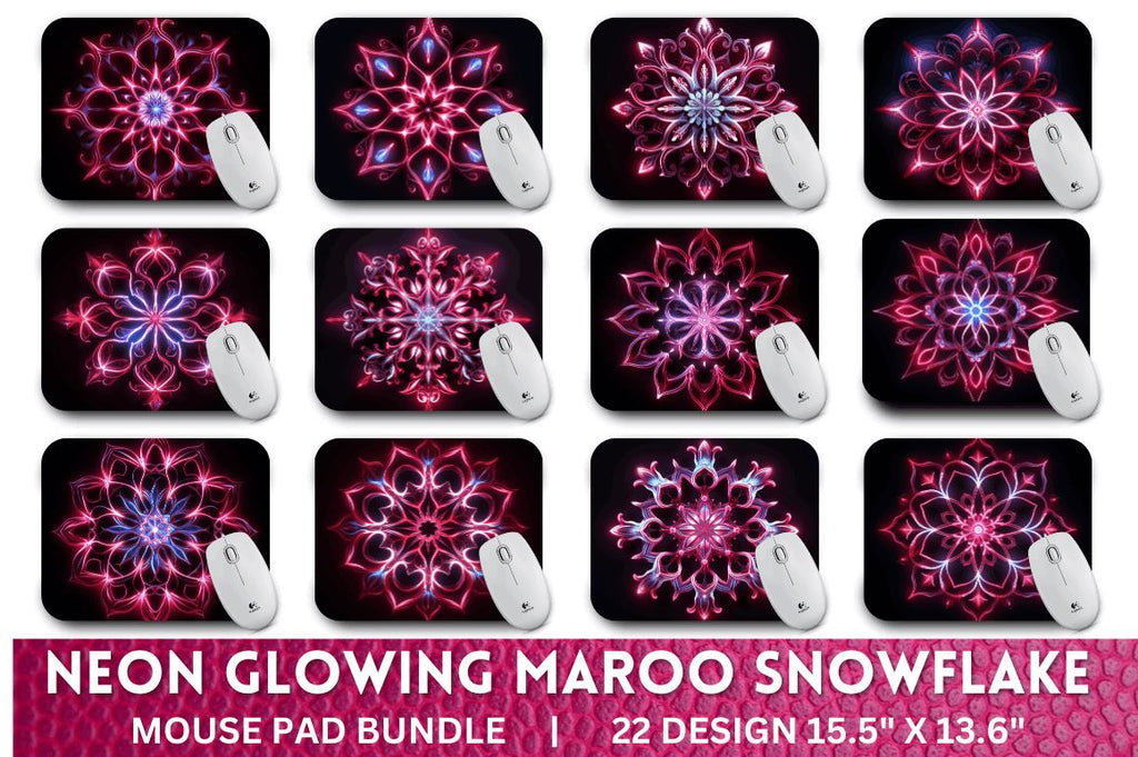 Neon Glowing Maroon Snowflake Mouse Pad - So Fontsy