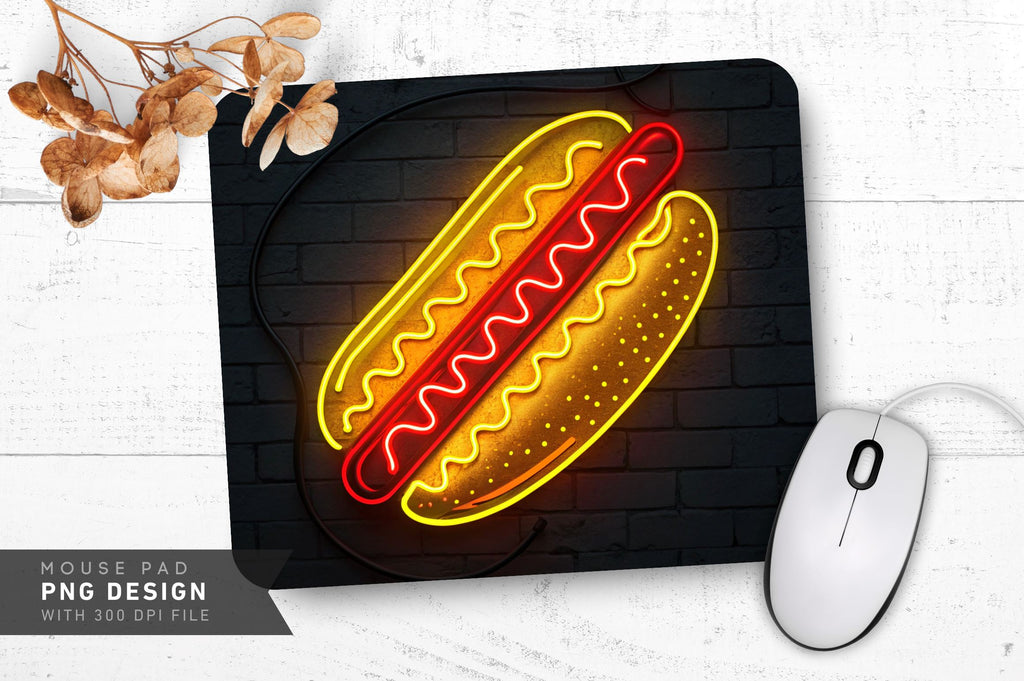 Neon Hotdog Glow Mouse Pad Design - So Fontsy
