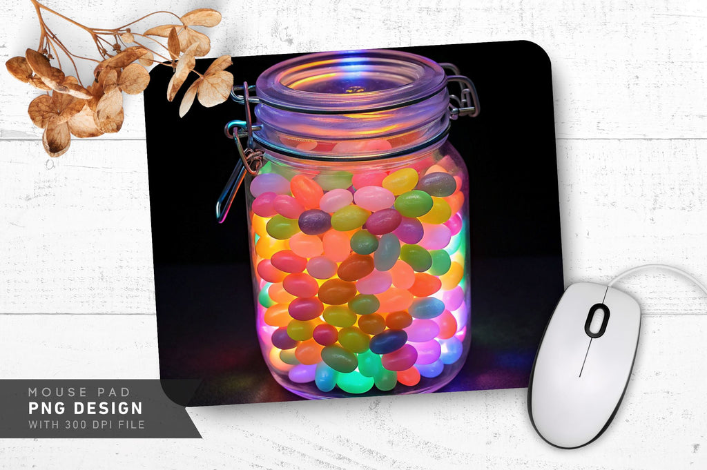 Neon Jellybean Jar with Glowing Candies Mouse Pad Design - So Fontsy