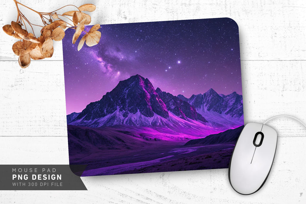 Neon Mountain Range with Starry Sky Mouse Pad Design - So Fontsy