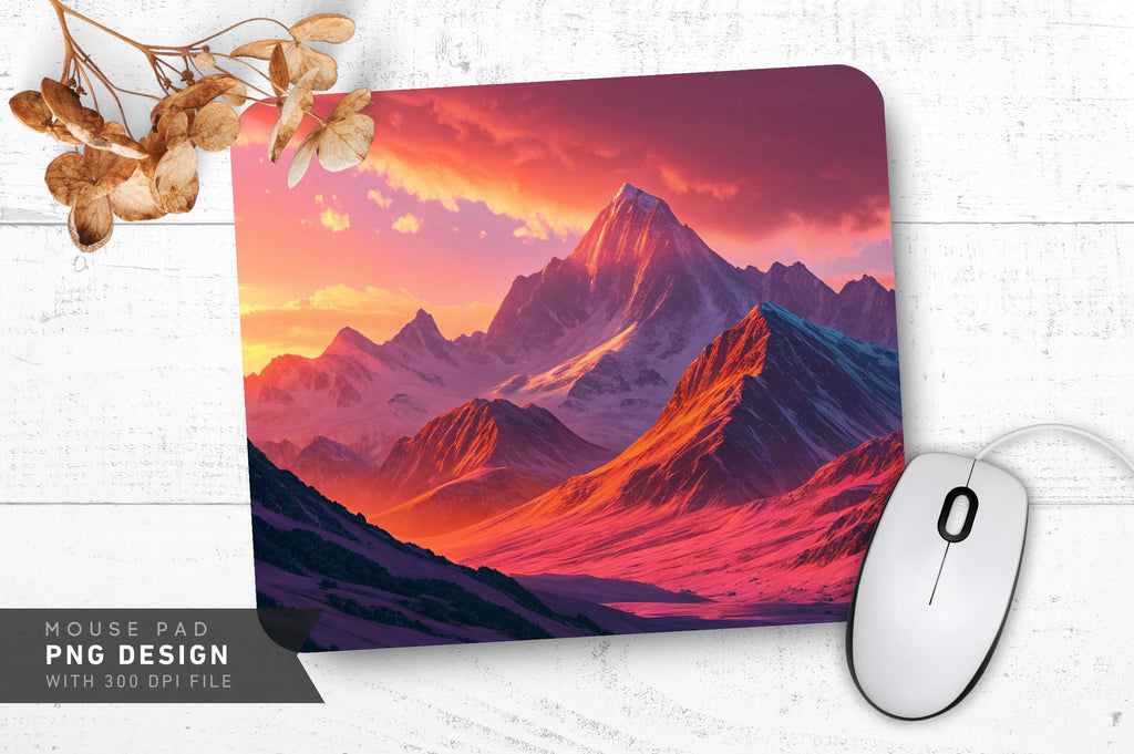 Neon Mountain Sunset Mouse Pad Design - So Fontsy