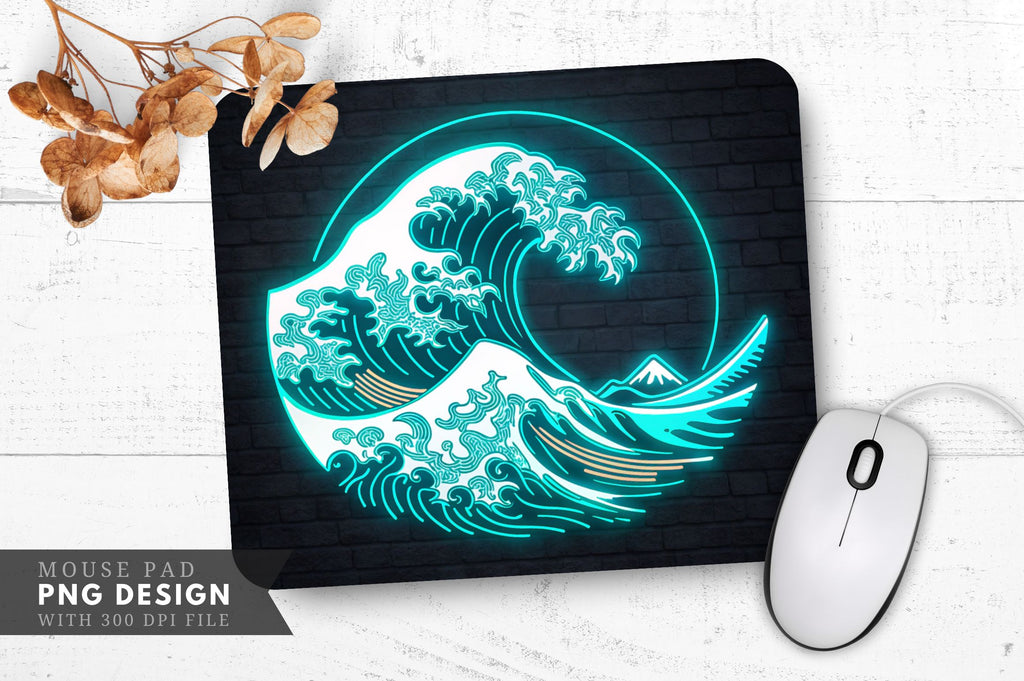Neon Wave Design Mouse Pad Design - So Fontsy
