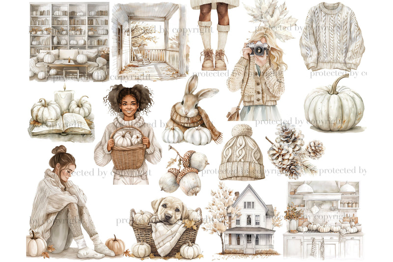 Neutral Autumn Clipart | Fashion Illustration Set - So Fontsy
