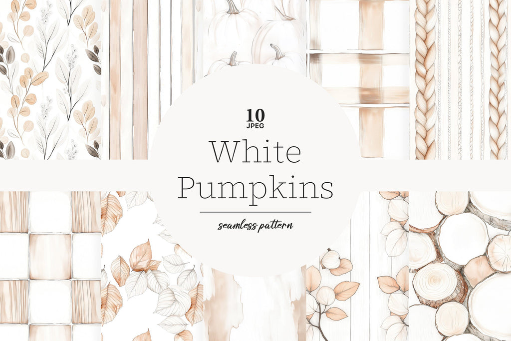 Neutral Autumn Digital Paper | Cozy Fall Pumpkins Pattern - So Fontsy