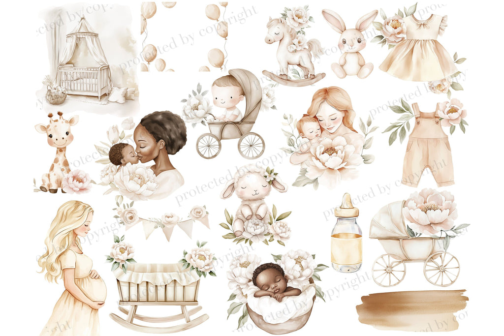 Neutral Baby Clipart | Baby Shower Graphics For Invitation - So Fontsy