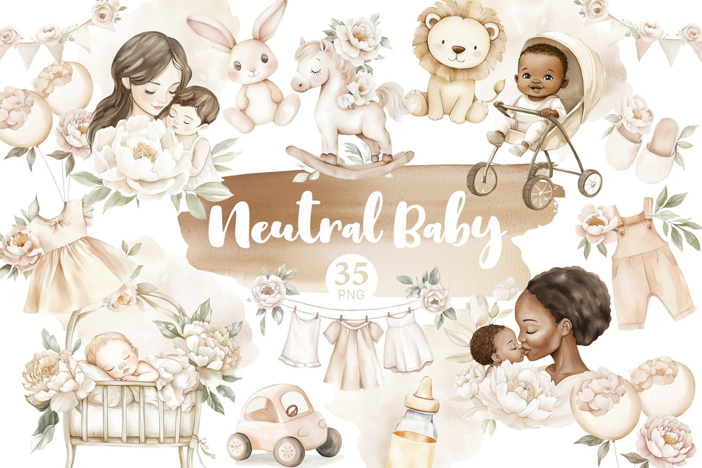 Neutral Baby Clipart | Baby Shower Graphics For Invitation - So Fontsy
