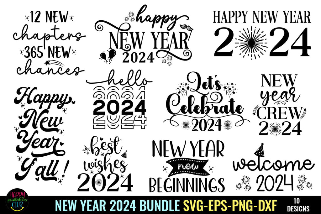 New Year 2024 SVG Bundle I Happy New Year 2024 SVG Bundle - So Fontsy