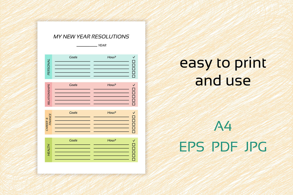New Year Resolutions | Goals List Print Template - So Fontsy