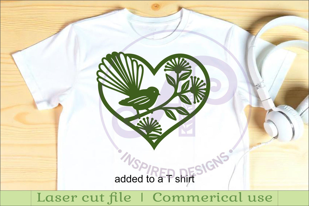 New Zealand fantail bird heart wall sign, SVG file. - So Fontsy